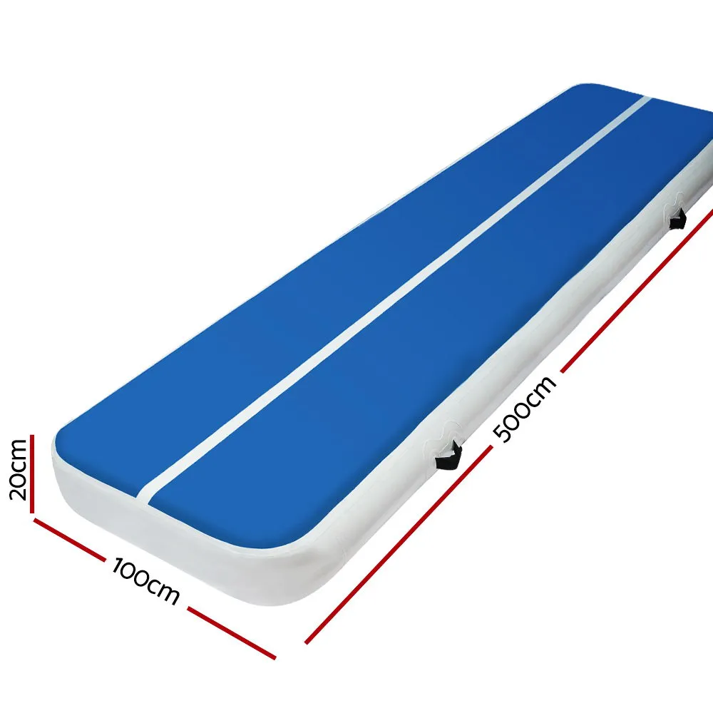 5m x 1m Inflatable Air Track Mat 20cm Thick Gymnastic Tumbling Blue And ...