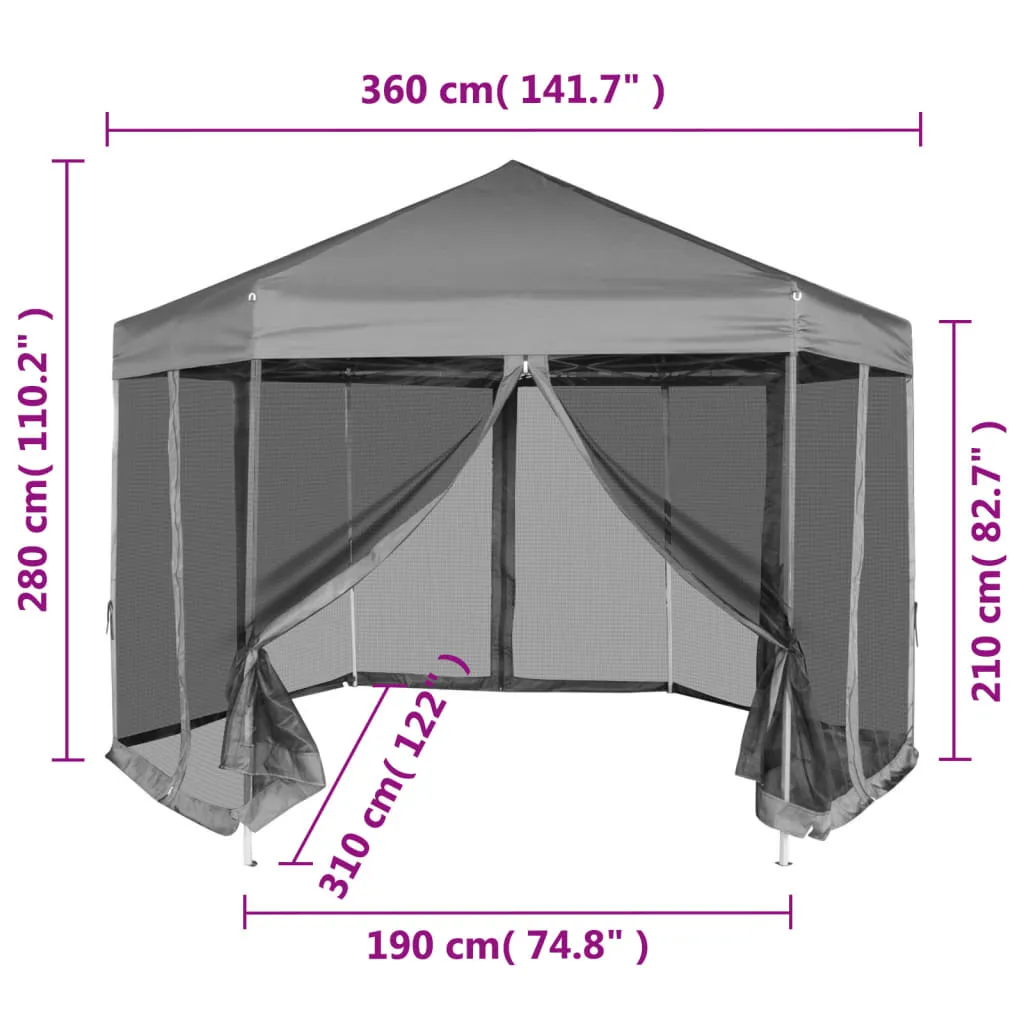 Hexagonal Pop-Up Marquee with 6 Sidewalls Grey 3.6x3.1 m