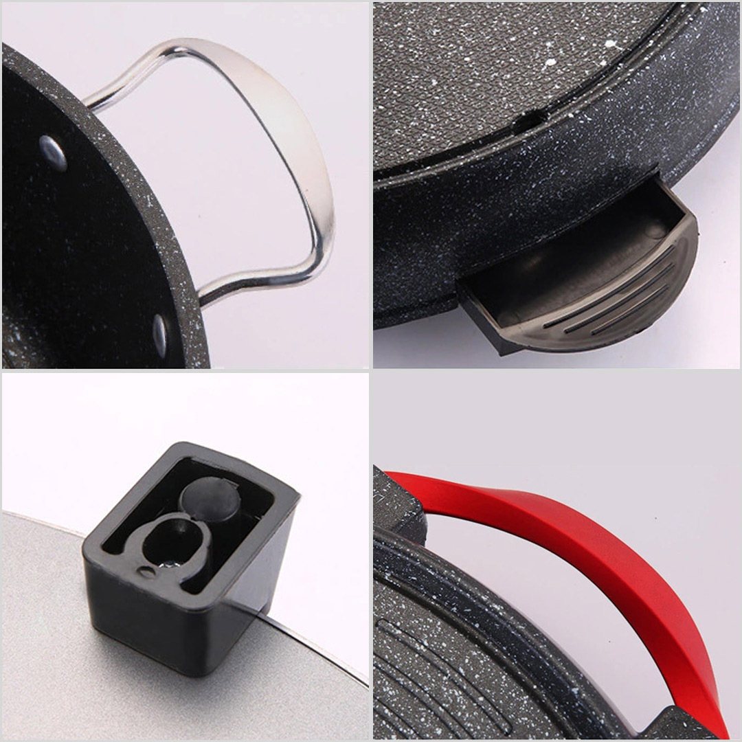 2X 2 in 1 Electric Stone Coated Grill Plate Steamboat Two Division Hotpot