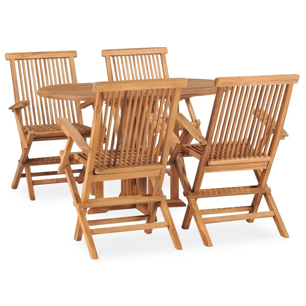 5 Piece Folding Outdoor Dining Set Solid Wood Teak