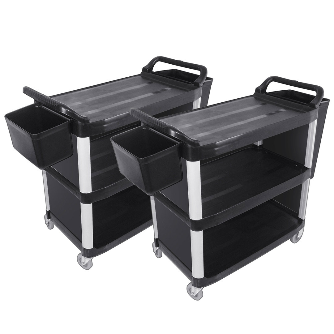 2X 3 Tier Covered Food Trolley Food Waste Cart Storage Mechanic Kitchen ...