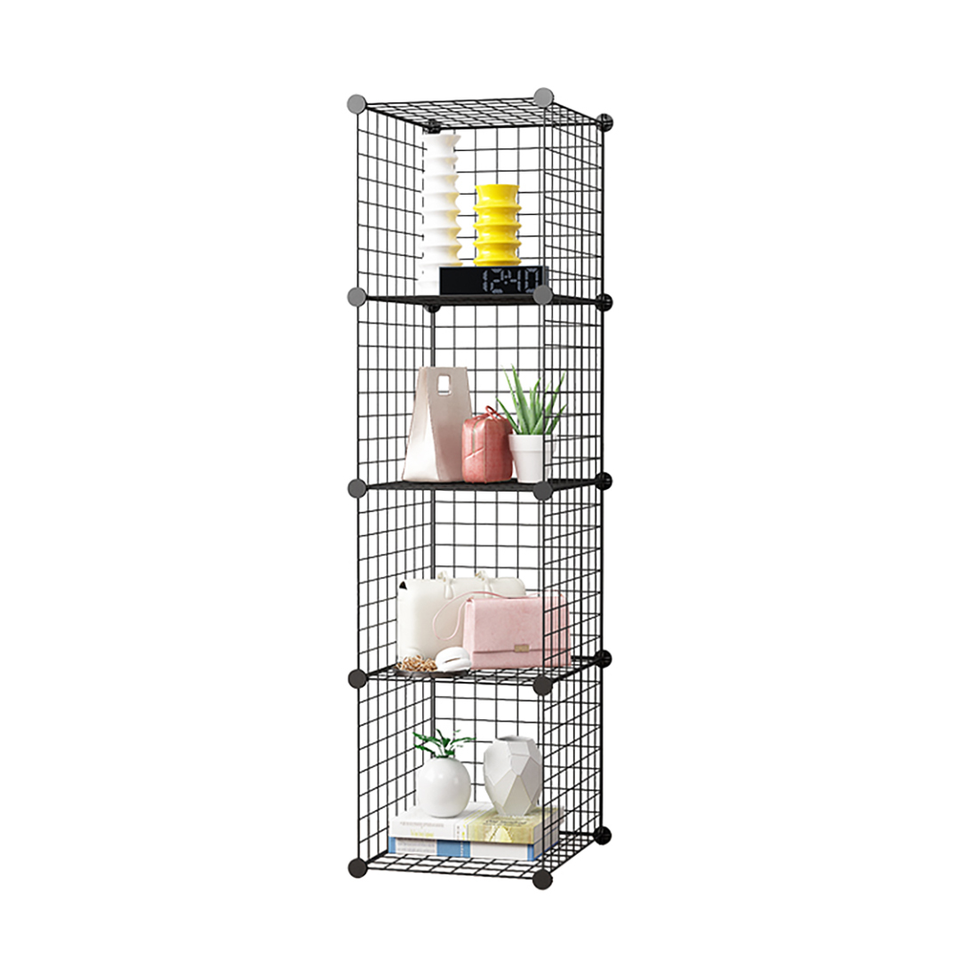 Black Portable 4 Tier Cube Storage Organiser Foldable DIY Modular Grid ...