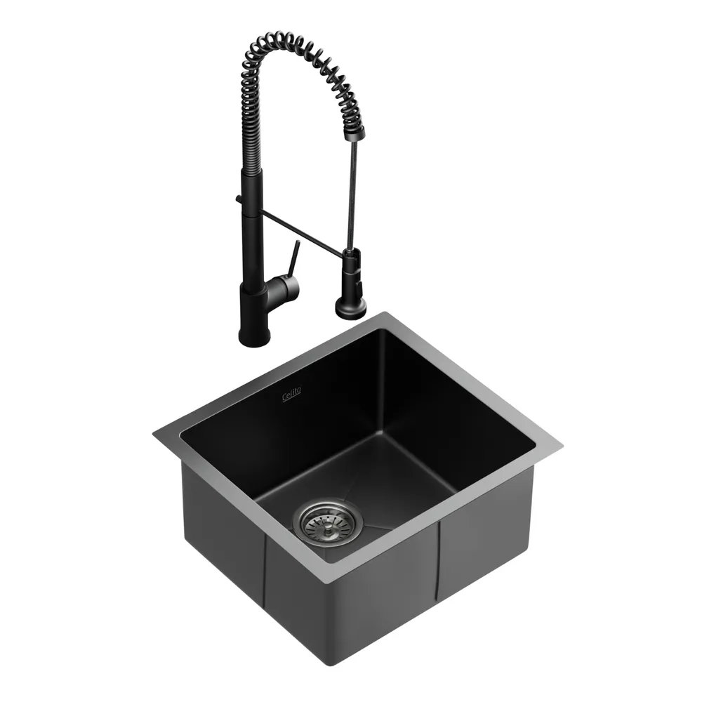 Cefito Stainless Steel Sink 51x45CM With Pull Out Mixer Tap Kitchen ...