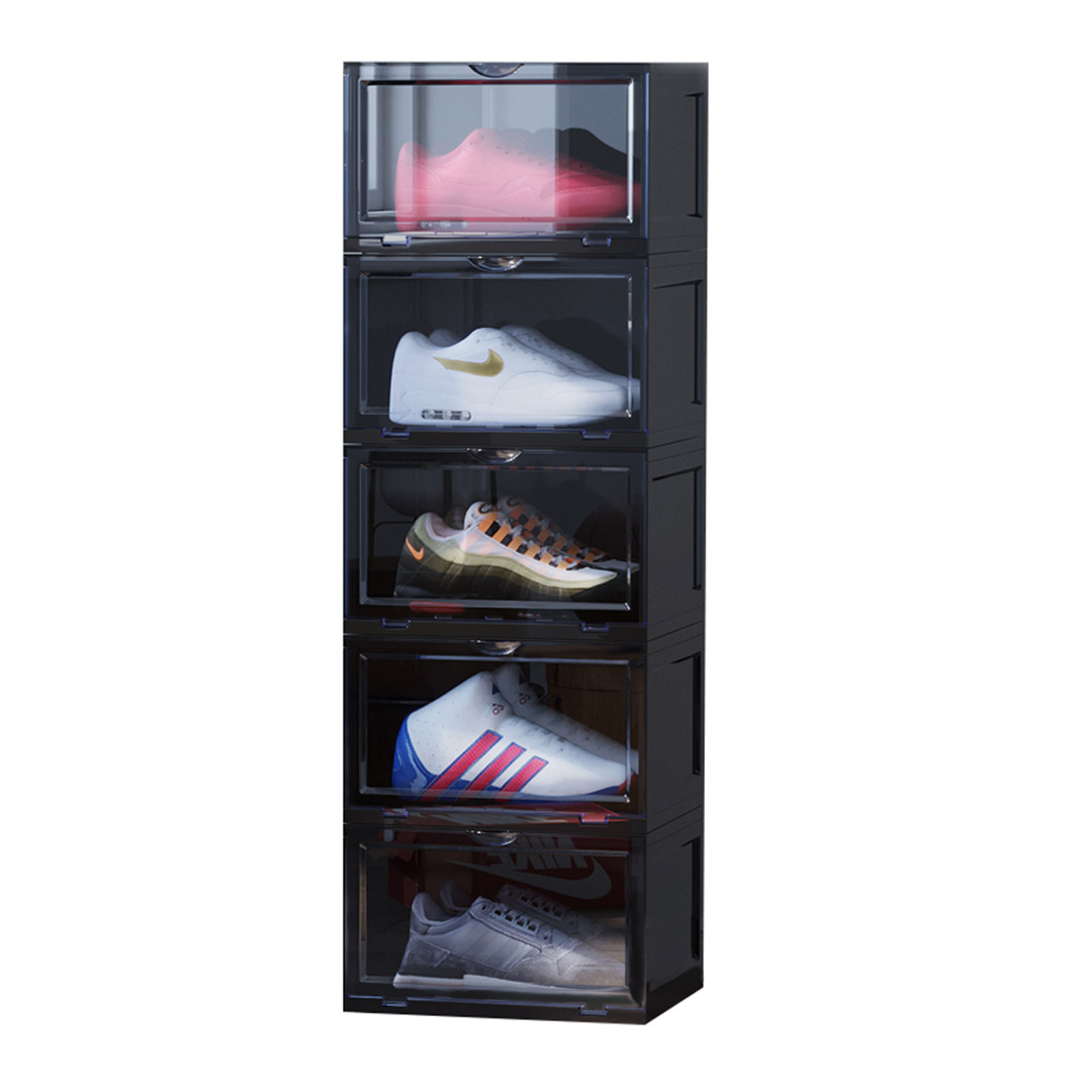 5 Tier Black Portable Shoe Organiser Sneaker Footwear Folding Plastic ...