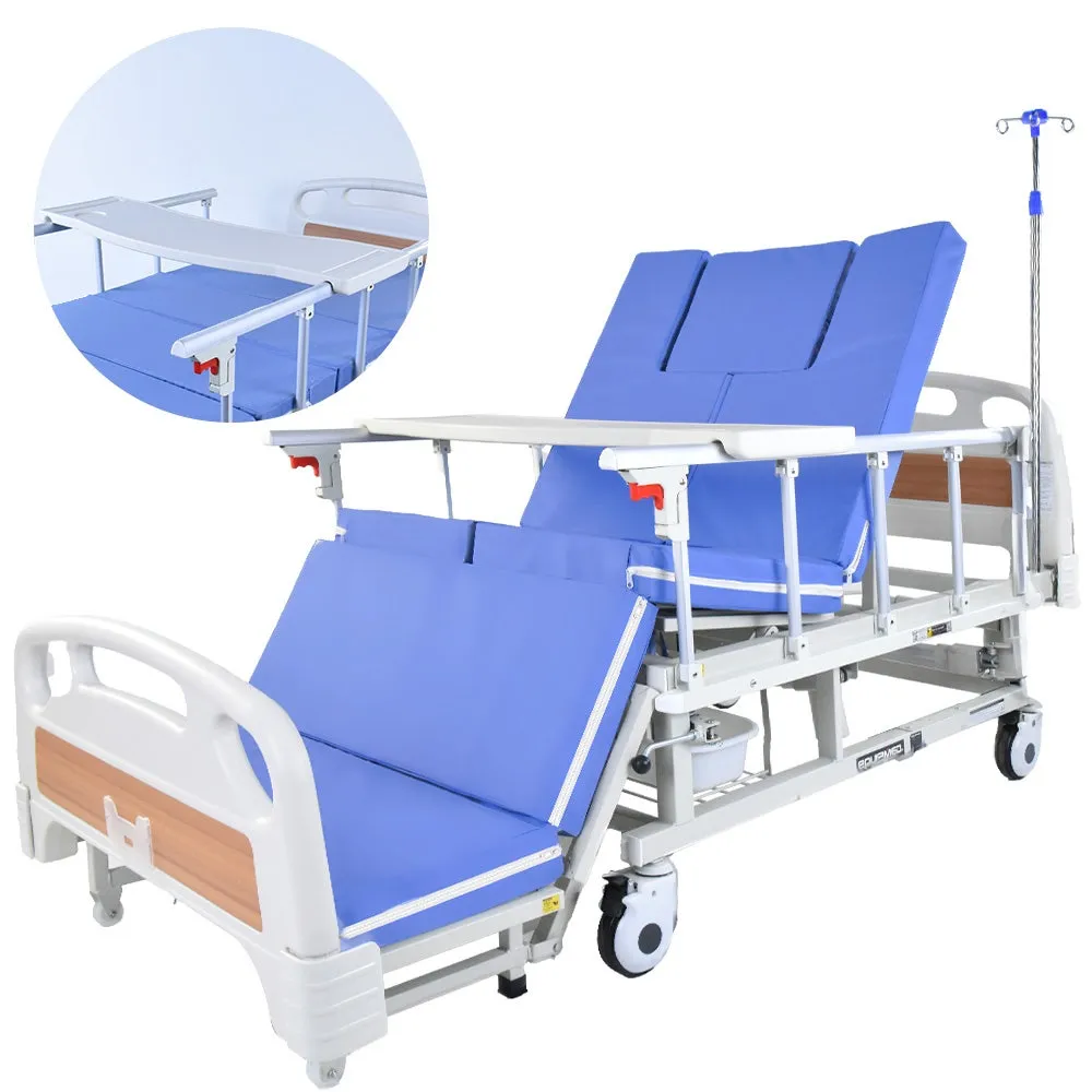 EQUIPMED 7 Function Medical Bed, w/ Mattress & Over Bed Table ...