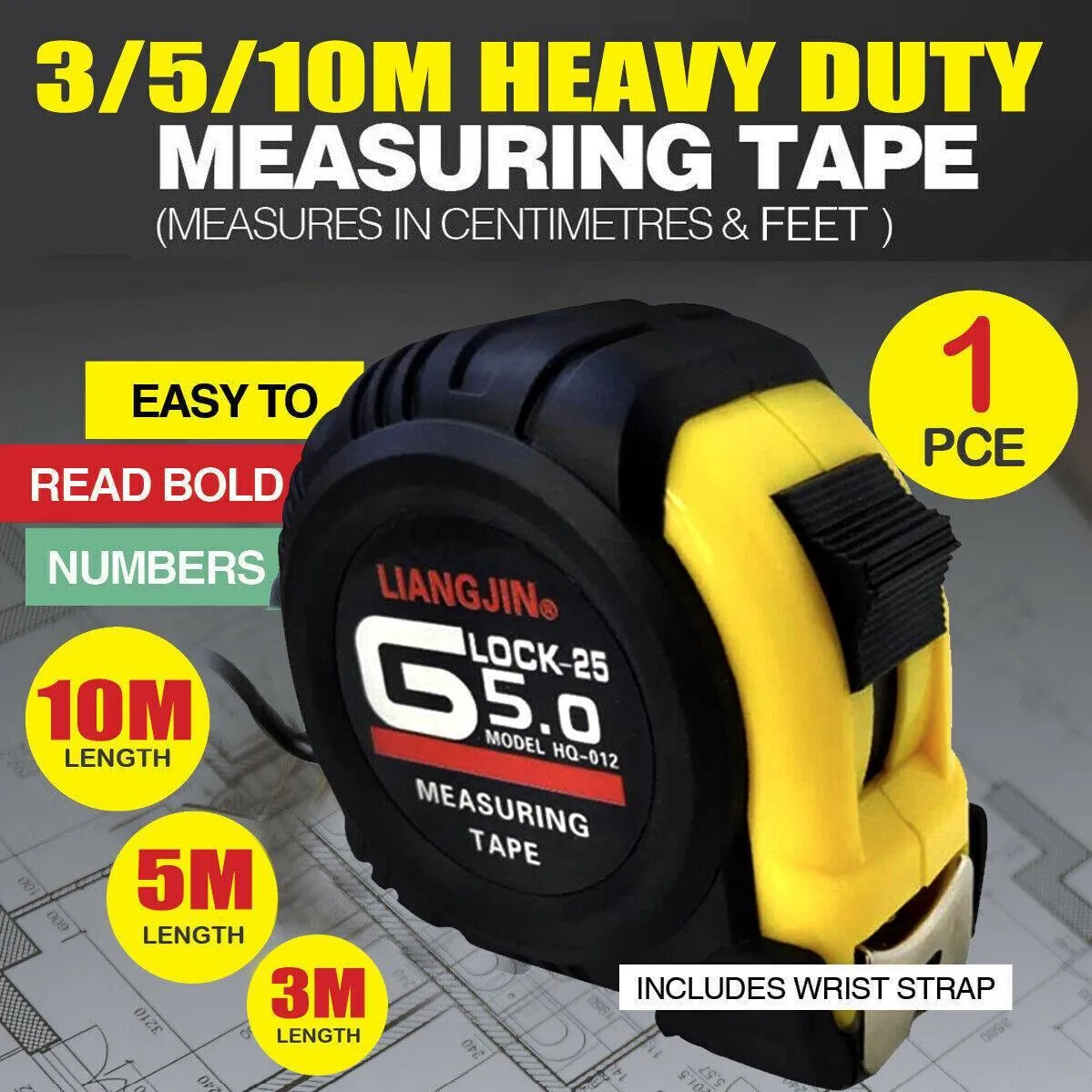 Steel Measuring Tape with Lock Rubber Grip Metric and Inch Ruler 3M 5M ...