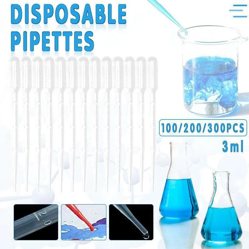 100X 3ml Disposable Graduated Plastic Pipettes for Liquid Transfer - 100PCS