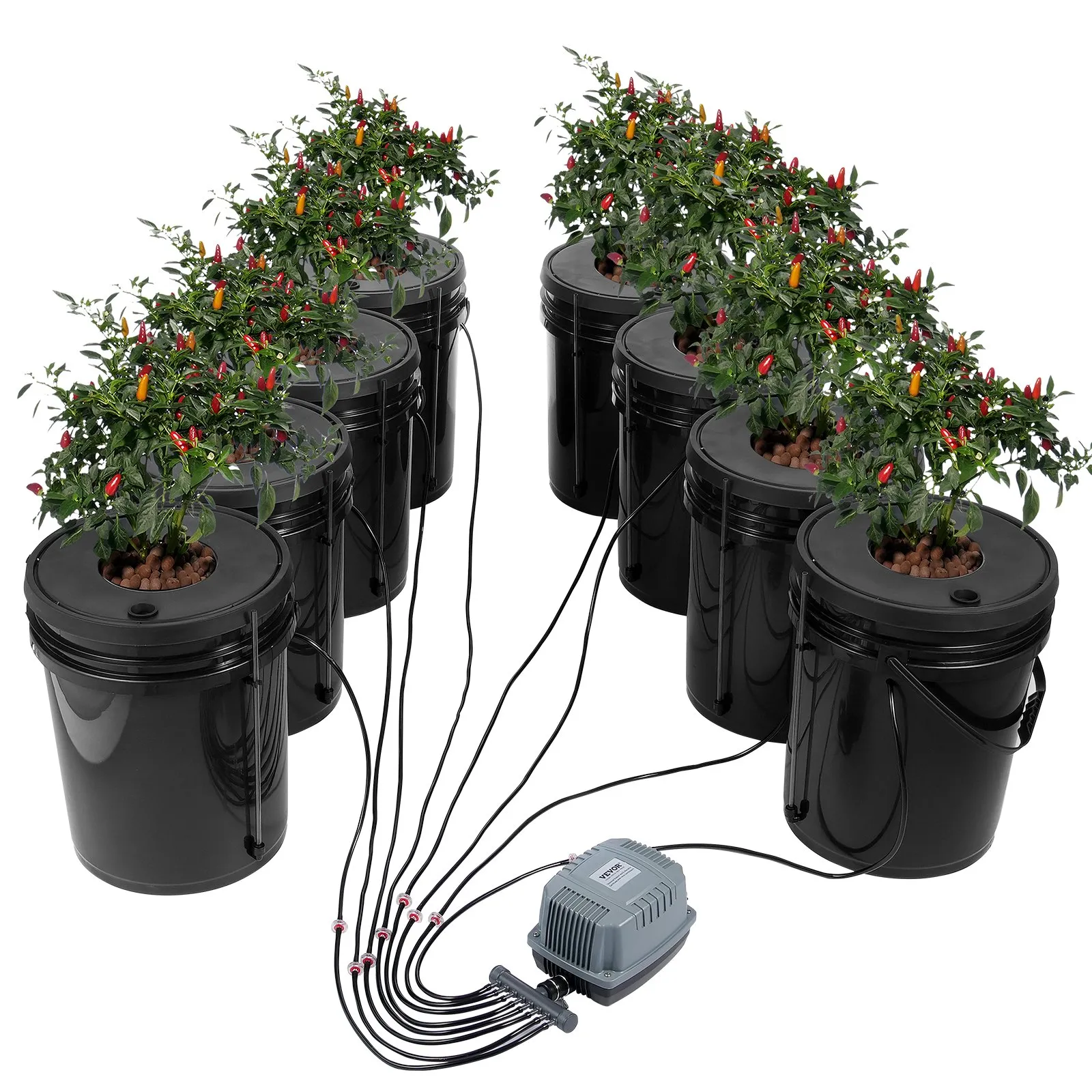 VEVOR DWC Hydroponics Grow System Deep Water Culture 8 Buckets with Air ...