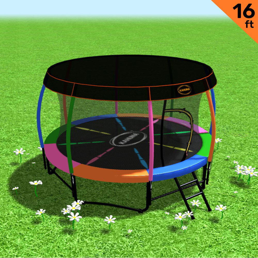 Kahuna 16 ft Trampoline with Roof - Rainbow